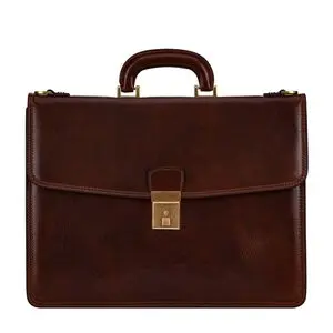 TIME RESISTANCE Leather Briefcase The Sound Of The Mountain - Brown