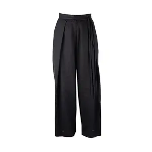 UNA BERZINA Linen Wide Leg Trousers With Asymmetrical Closure