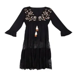 Saachi Floral Lace Tiered Kaftan - Black