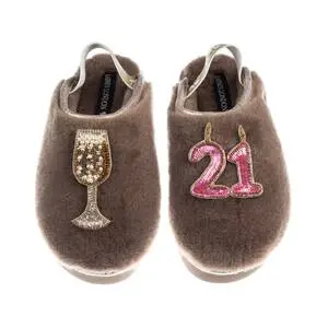 LAINES LONDON Flatform Cloud Slippers With Embellished Brooches - Brown/gold
