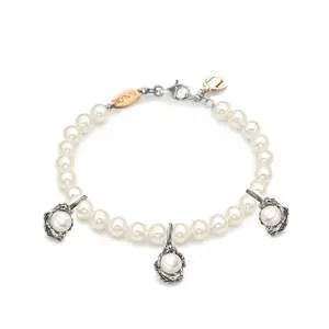 UNALOE Silver / White Sterling Silver Natural Pearl Leaf Charm Bracelet – Adjustable Elegant Jewelry- Essence Of Nature - Silver/white