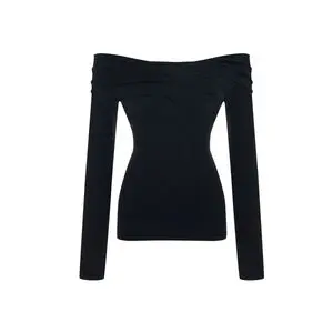 PCFG The Party Edit Rib Draped Long Sleeve Top - Black