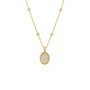 SPERO LONDON Neutrals Moonstone Sterling Silver Pendant Necklace With Beaded Chain Transparent - Gray