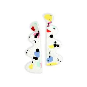 BY CHAVELLI Neutrals Wiggles Dangly Earrings In Paint Splatter - Black