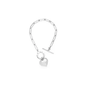 SEVEN SAINTS I Am Loved, Heart Charm Chain Bracelet, White Rhodium Plated Sterling - Silver