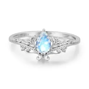 AZURA JEWELRY NEW YORK Lotus Moonstone Ring Solid White Gold - Silver