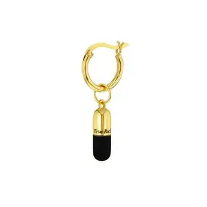 TRUE ROCKS Enamel & 18kt Gold Plated Mini Pill On Gold Hoop - Black