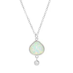 KAMARIA Best Friend White Opal Pear Necklace With Crystal Drop - Silver