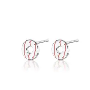 LILY CHARMED Silver / Pink Sterling Silver Party Ring Biscuit Stud Earrings With Pink Enamel Biscuit Earrings - Silver/pink