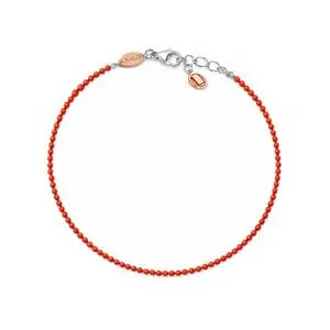 UNALOE Silver / Red Natural Red Coral Bracelet With Small Round Beads And Sterling Silver Clasp - Silver/red