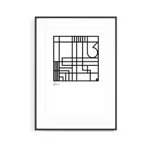 Curiosity Snug Numerology Series – Abstract Lines Number Three Limited Edition Print - Black