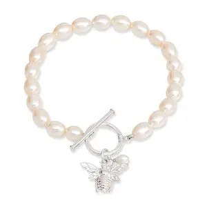 PEARLS OF THE ORIENT ONLINE Cultured Freshwater Pearl And Sterling Silver Bumble Bee Charm Bracelet - Silver/white
