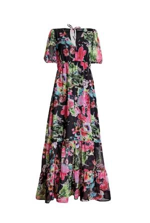 JAMES LAKELAND Floral V-neck Midi Dress - Black