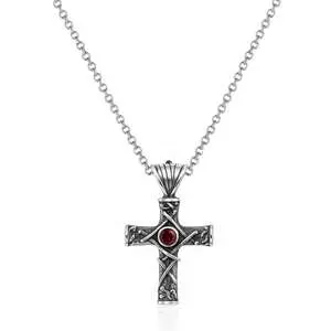UNALOE Silver / Red Harmony Cross Necklace With Ruby In Sterling Silver Elegant Jewelry - Silver/red