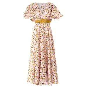 SOFIA TSERETELI Floral Linen Maxi Dress - White/orange