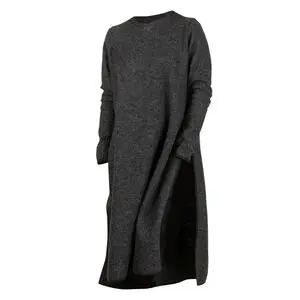 NIKKA PLACE Minimalist Boiled Wool Sweater Dress With Long Sleeves And Slits In Charcoal Gray - Grey