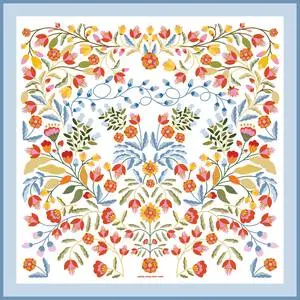 JESSIE ZHAO NEW YORK White / Red / Blue Porcelain Jardin Double Sided Silk Scarf - White/red/blue