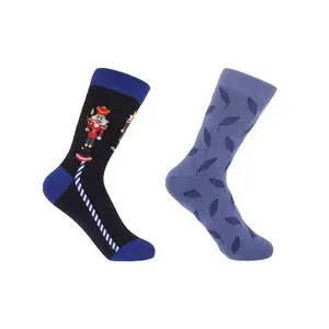 PEPER HAROW - MADE IN ENGLAND Nutcracker Black & Leaf Navy Socks Bundle - Black/blue