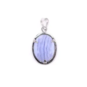 MINERALGEMS ✩ STUDIO Chalcedony Pendant With Sterling Silver Chain - Blue