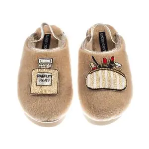 LAINES LONDON Flatform Cloud Slippers With Embellished Brooches - Brown/gold
