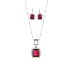 CHIARELLA Silver / Pink Set Pasión Fuchsia: Neclacke + Earring - Silver/pink