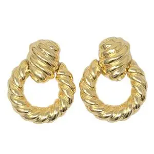 HARFI Chunky Croissant Textured Donut Dangle Plated Earrings - Gold