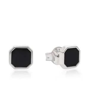 THE JEWELZ Silver / Black Octagon Black Enamel Stud Earrings - Silver/black