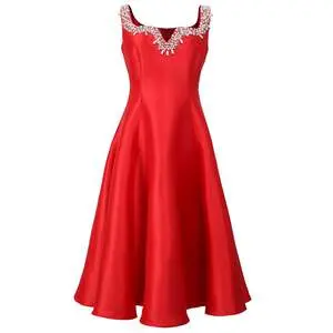 SMART AND JOY Sweetheart Cleavage Beaded Cocktail Dress - Red