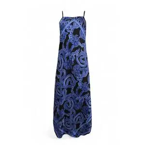 MONZLAPUR NEW YORK Silk Serpent Noir Maxi Dress - Blue