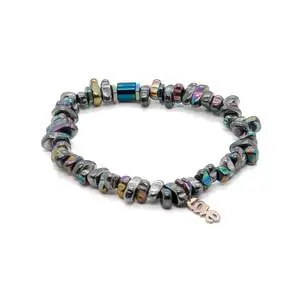 EBRU JEWELRY Blue / Silver Love Charm Positive Energy Hematite Beaded Bracelet Silver - Blue/silver
