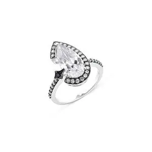 SALLY SKOUFIS Black / Silver Nourish Ring With Natural Black Diamond & Made Cz Diamond Stimulant In Platinum - Black/silver
