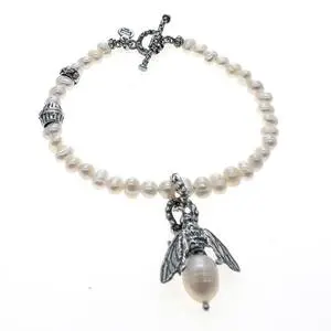 GEM KINGDOM White Pearl And Sterling Silver Bee Charm Bracelet - White/silver