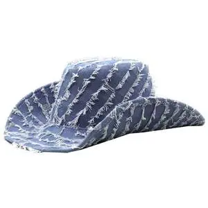 CHANEL JOAN ELKAYAM Frayed Denim Cowboy Hat - Blue