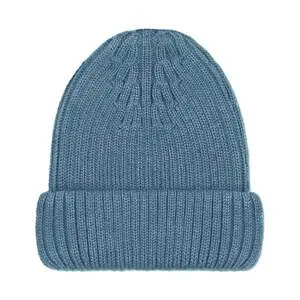 PAUL JAMES KNITWEAR Heavyweight Ribbed Extra Fine Merino Beanie Arctic - Blue