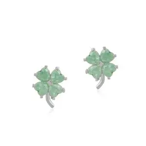 SPERO LONDON Silver / Green Four Leaves Clover Sterling Silver Stud Earring Green Silver - Silver/green