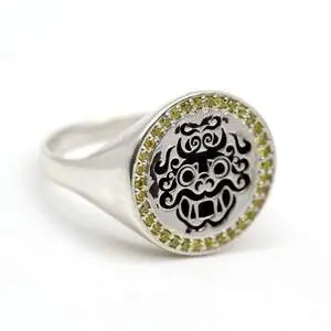 VICSTONENYC FINE JEWELRY Demon Hunters Tiger Signet Ring With Natural Yellow Diamond - Silver