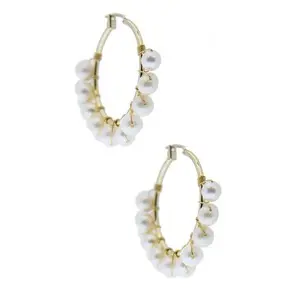 Saachi Freshwater Pearl Hoop Earrings - White