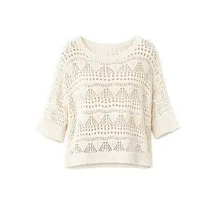 YUMI Neutrals Cotton Mix Relaxed Fit Pointelle Jumper