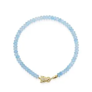 NIALAYA JEWELRY Chalcedony Choker With Panther Head - Blue