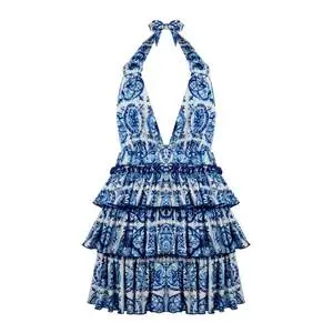 NUR KARAATA Bellano Bleu Blanc Dress - Blue