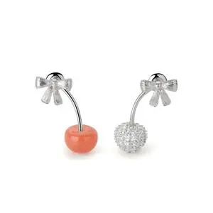 FREQNC ATELIER Ma Chérie Red Agate Cherry Earrings - Silver