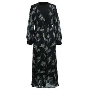 SMART AND JOY Muslin Fit And Flare Printed Dress With Feather Motif
