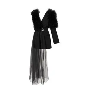 LIA ARAM Ruffle Surprise Tailored Blazer - Black