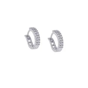 SEVEN SAINTS Huggie Hoop Earrings, White Rhodium With Zirconia Diamonds - Silver