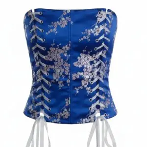 THE COOLGIRL NYC Gabriella Corset In Silver Plum Blossom - Blue