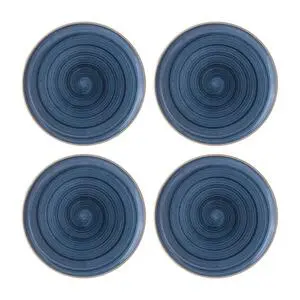 Turgla Home Dusk Round Porcelain Dinner Plate Set Of Four - Blue