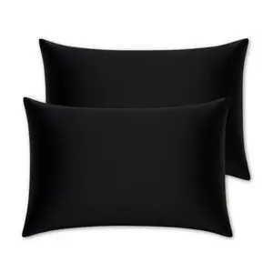 HI SILK Mulberry Silk Housewife Pillowcase Set Of Two Twenty Five Momme - Black
