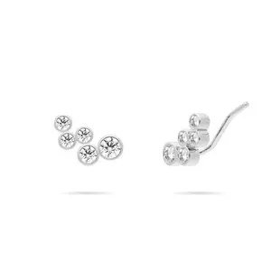 MEULIEN Clustered Bezel Set Ear Climber Stud Earrings - Silver