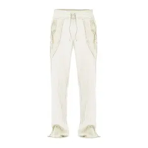 ZHENABIA Tribe Pants Boho Cotton Summer Pants In Beige - White
