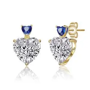 GENEVIVE Rachel Glauber Dainty Plated Blue & Clear Cz Heart Earrings - Gold